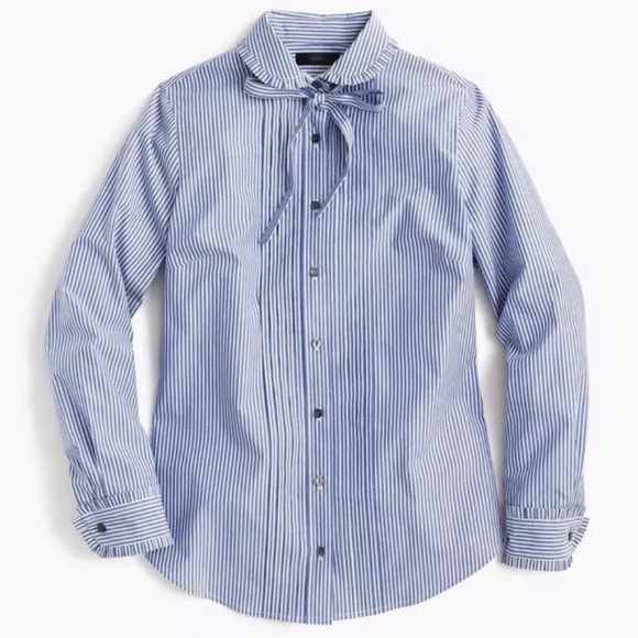 J. Crew | Tops | J Crew Stripe Tie Neck Tuxedo Ruffle Shirt | Poshmark